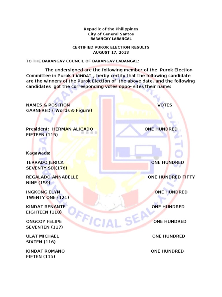 The Newly Elected Purok Offcials 2013-2015 of Barangay Labangal ...