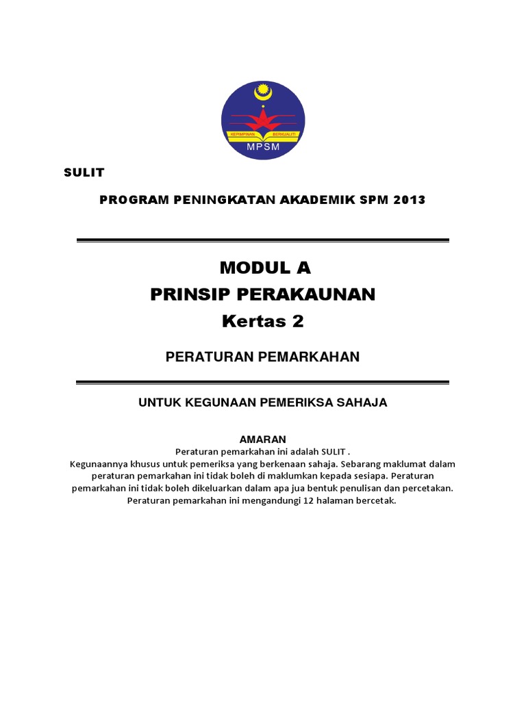 Trial Kedah Prinsip Akaun SPM 2013 K2 SKEMA | PDF | Pengelolaan ...