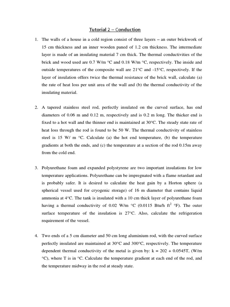 Tutorial 2 Conduction | Download Free PDF | Thermal Insulation ...