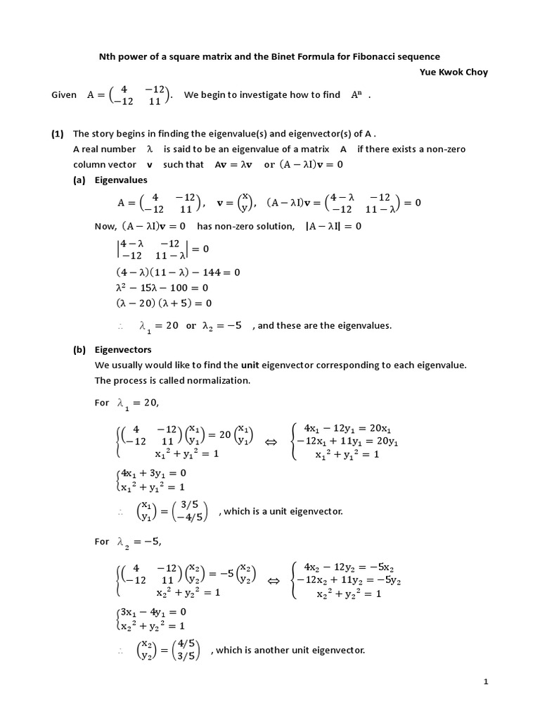 MATEX NTH Power of A Square Matrix | PDF | Eigenvalues And Eigenvectors ...