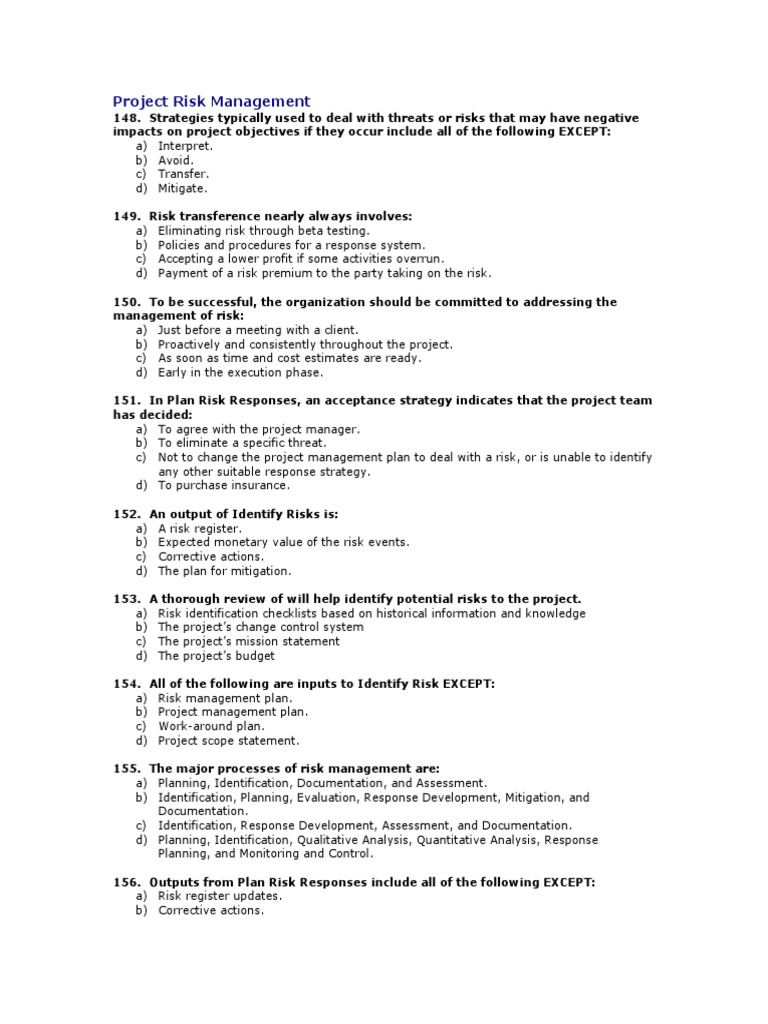 Chapter 9 Risk Management_Questions | Risk Management | Risk