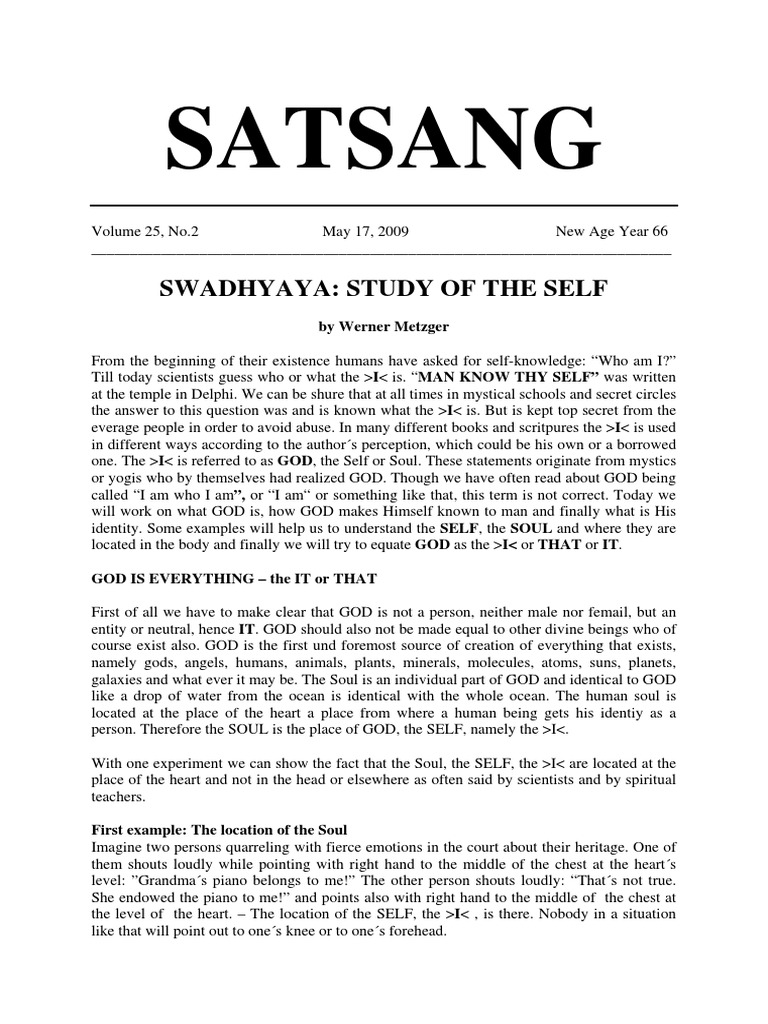 Satsang: Swadhyaya: Study of The Self | PDF | Soul | Self