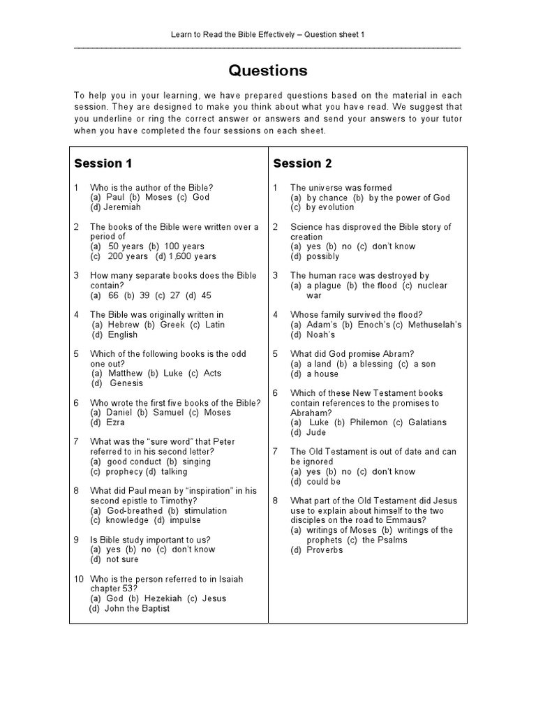 Questions: Session 1 Session 2 | PDF | Noah | Covenant (Biblical)