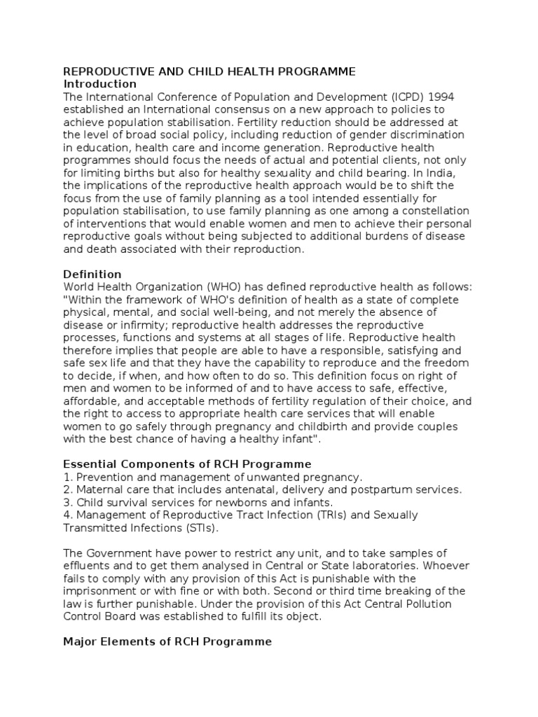 Reproductive and Child Health Programme | PDF | Reproductive Health ...