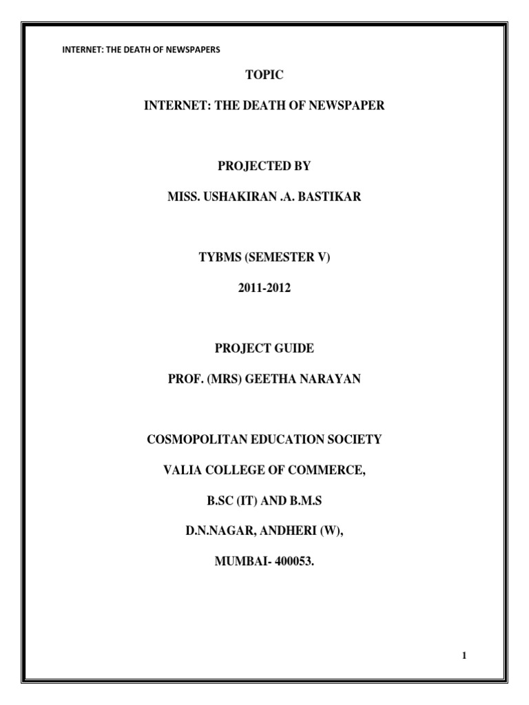 Internet The Death of Newspaper | PDF | Newspapers | Mass Media