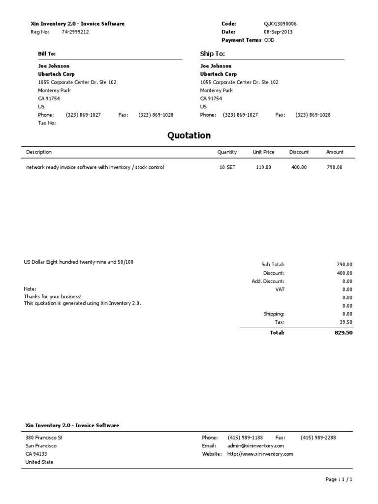Xin Inventory 2.0 Quotation Invoice | PDF | Business | Computers