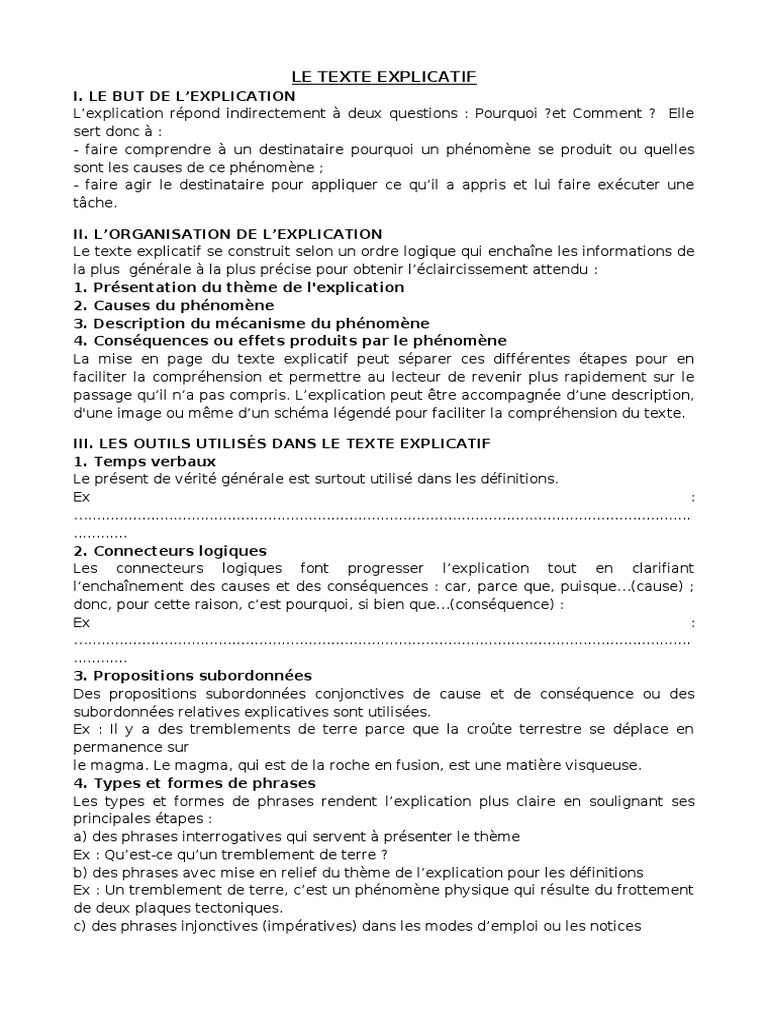 LE TEXTE EXPLICATIF COURS 4ème A | PDF