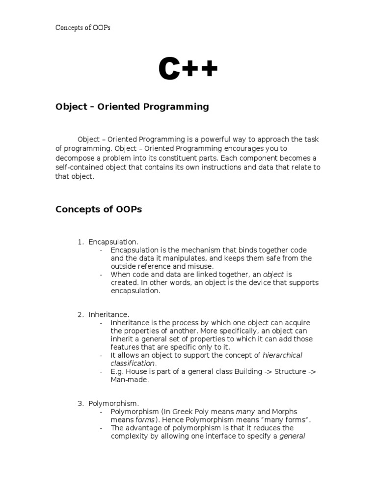 Object Oriented Programming Concepts Of Oops Pdf C Class Computer Programming 