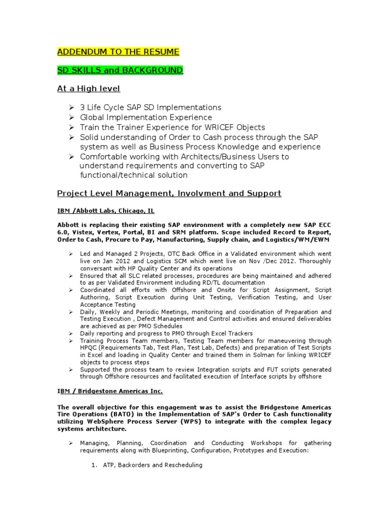 Addendum to the Resume | Business Process | Invoice