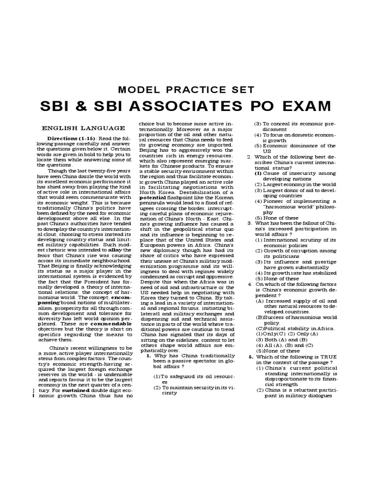 Sbi - Po .Model .Test | PDF | Discounts And Allowances | China