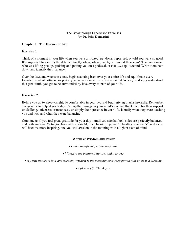 The Breakthrough Experience Exercises | PDF