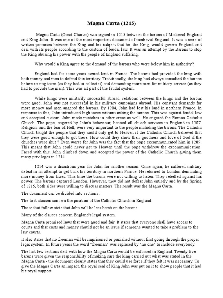 Magna Carta: Key Legal Principles 1215 | PDF | Travel