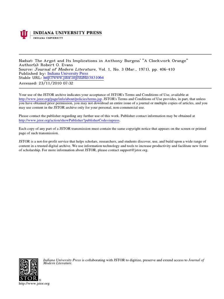 Nadsat The Argot and Its Implications in Anthony Burgess | PDF ...