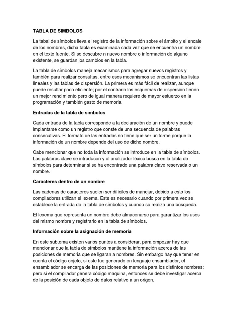 Ensayo Tabla Simbolos CancheSolisEleazar | PDF | Compilador | Tabla ...