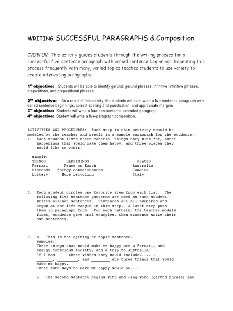 Writing a Successful Paragraphan Extended Paragraph and a Five ...