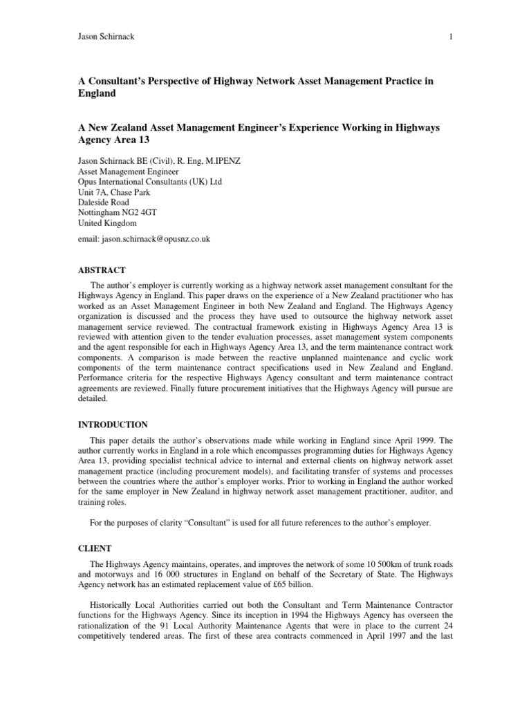 A Consultant's Perspective of Highway Network Asset Management Practice ...