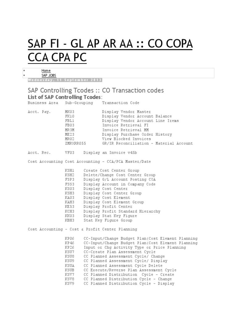 Sap Fi - GL Ap Ar Aa:: Co Copa Cca Cpa PC | PDF | Cost | Accounting