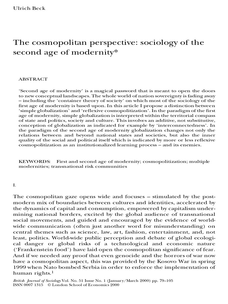 Ulrich Beck - The Cosmopolitan Perspective - Sociology of The Second ...