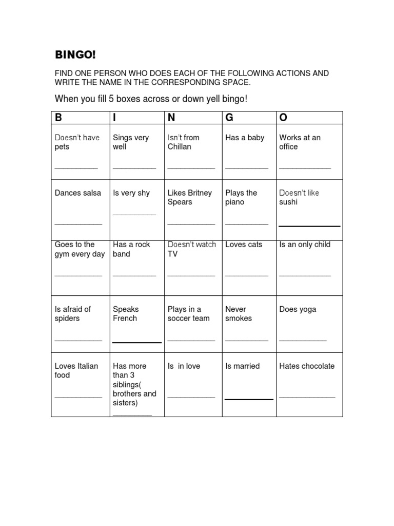 Bingo!: When You Fill 5 Boxes Across or Down Yell Bingo! | PDF