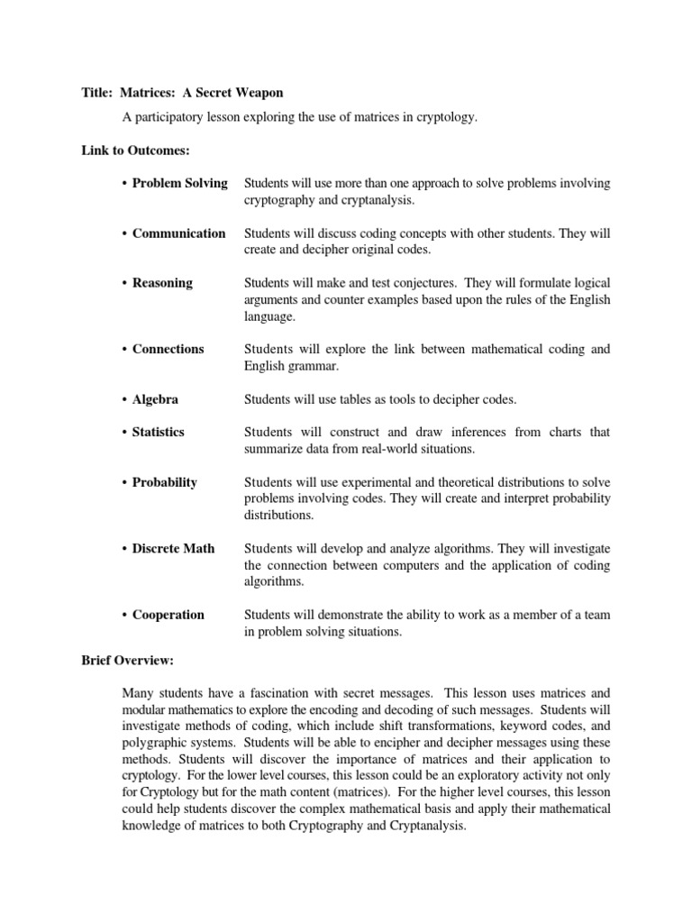 Matrices in Cryptology Education | PDF | Cipher | Cryptography