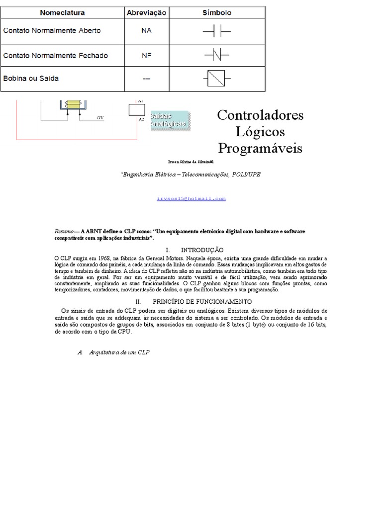 Controladores Lógicos Programáveis: Funcionamento | PDF | Controlador ...