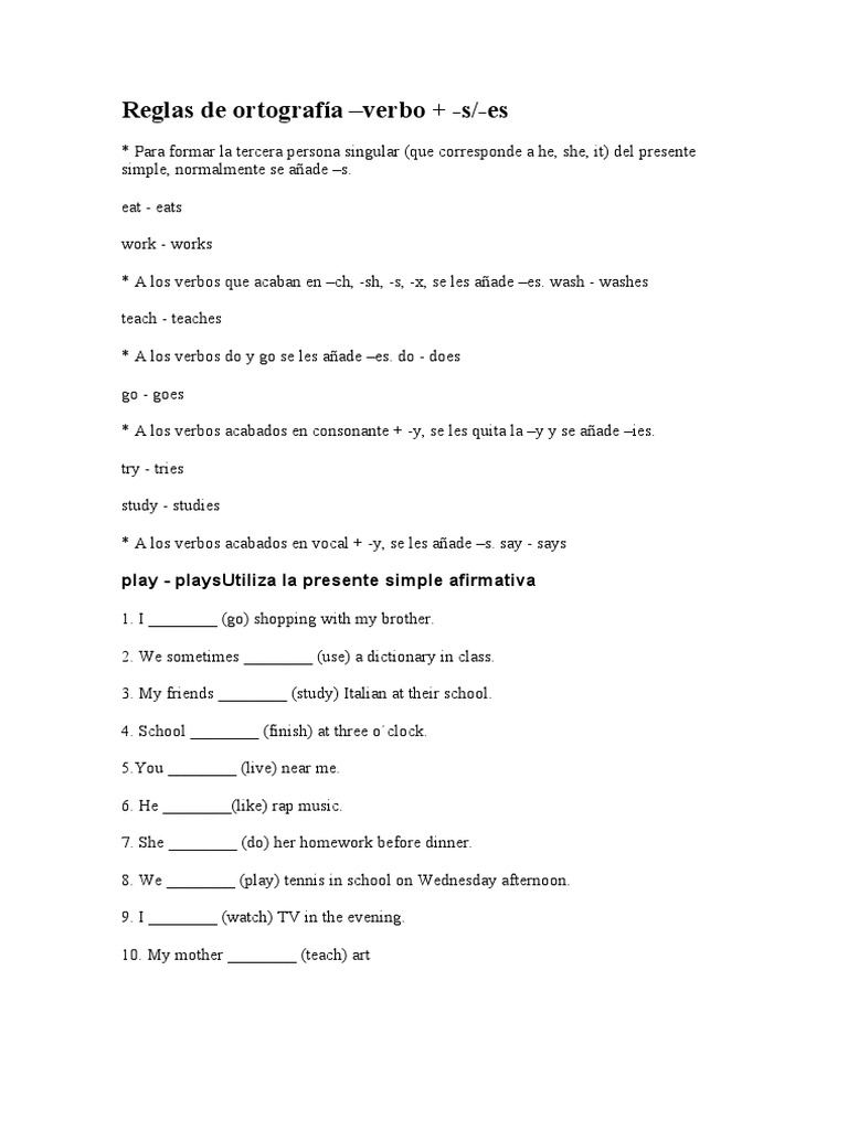 Reglas de ortografía: verbo + -s/-es | PDF | Language Arts & Discipline