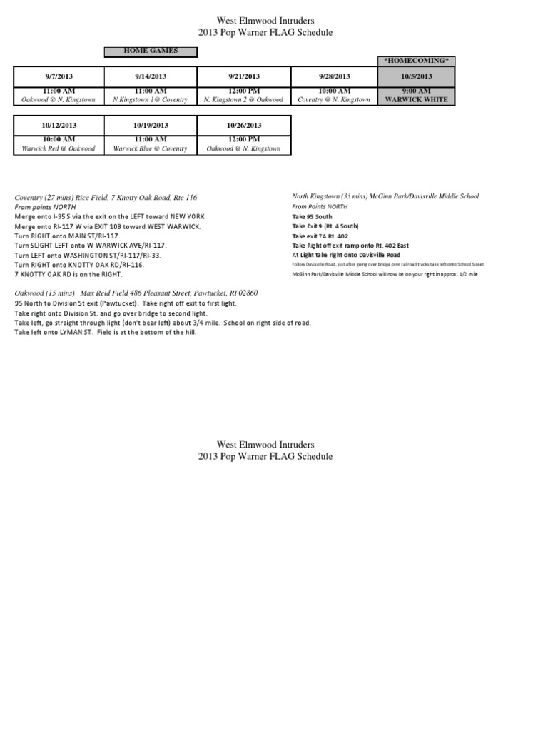 2013 FLAG Schedule | PDF