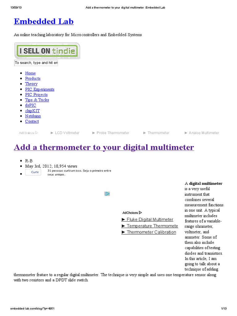 Add A Thermometer To Your Digital Multimeter - Embedded Lab | PDF ...