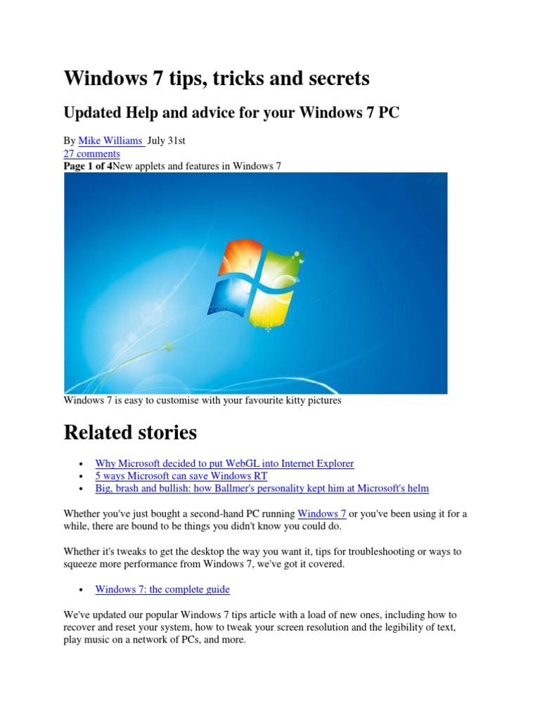 Windows 7 Tips, Tricks and Secrets: Updated Help and Advice For Your Windows 7 PC | PDF ...