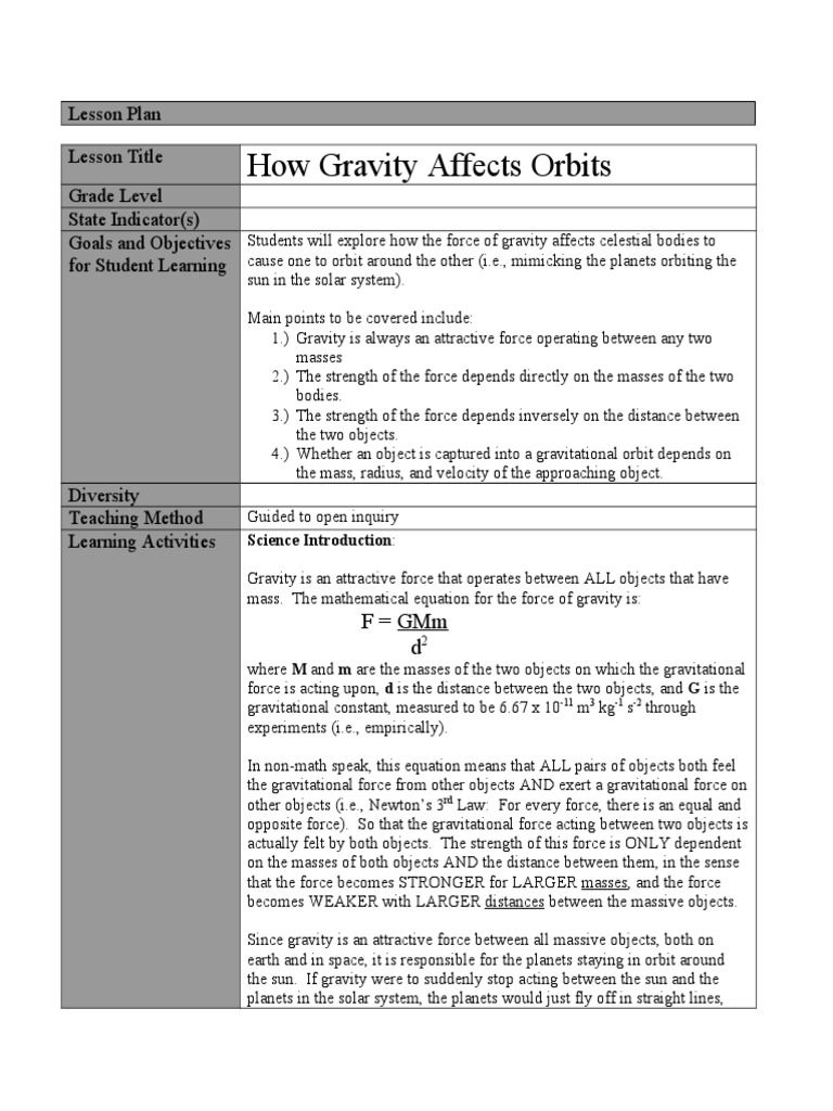 Astronomy Lesson Plan | PDF | Gravity | Orbit