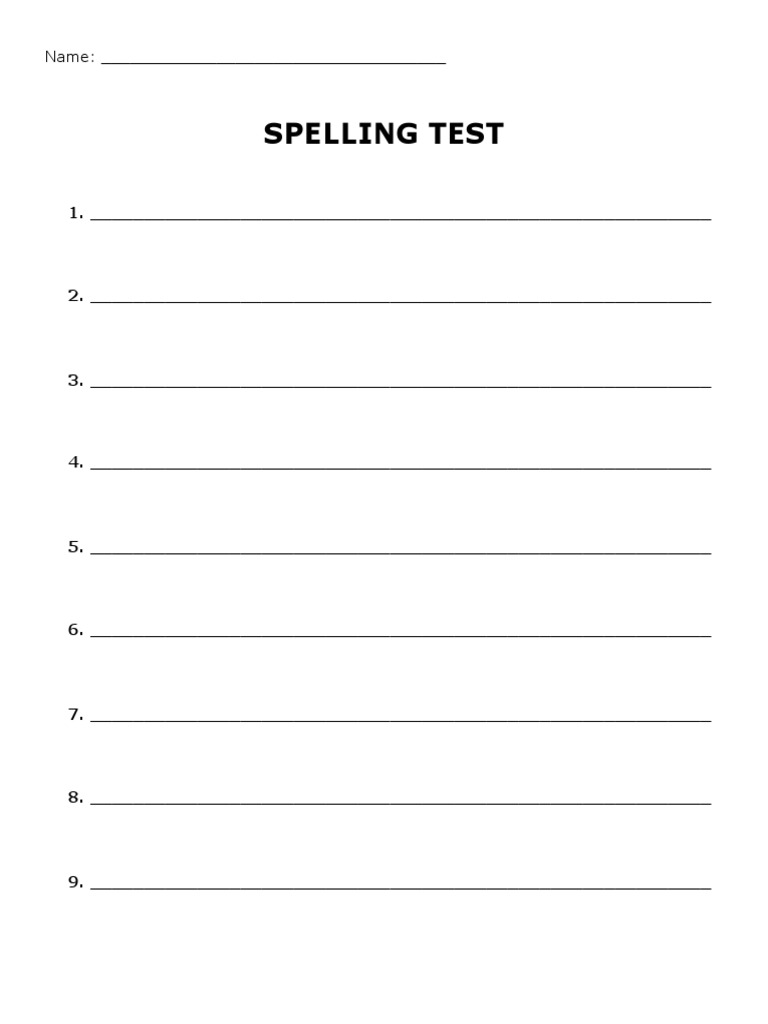 Spelling Test Sheet | PDF