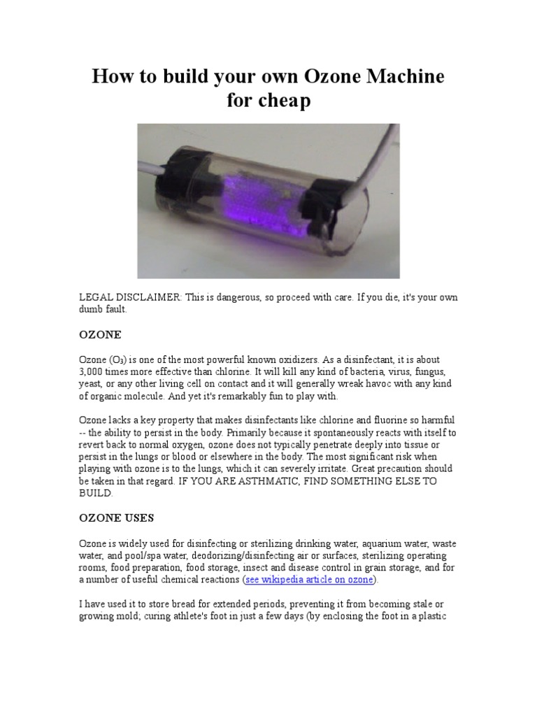 How To Build Your Own Ozone Machine For Cheap | PDF | Ozone | Vacuum Tube