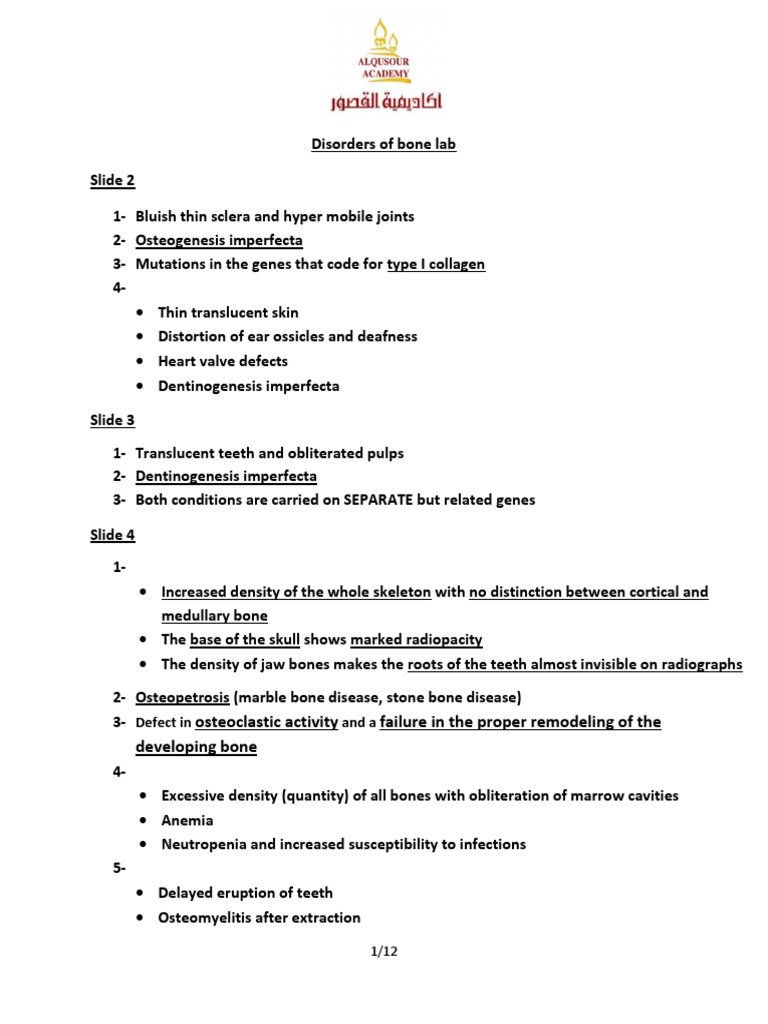 Disorders of Bone Answer Sheet | PDF