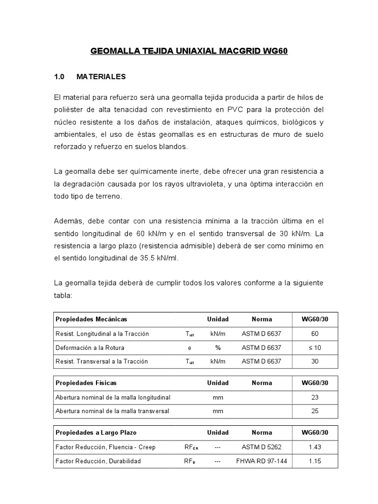 Especificación Geomalla MacGrid WG60 | PDF | Science | Tecnología (general)