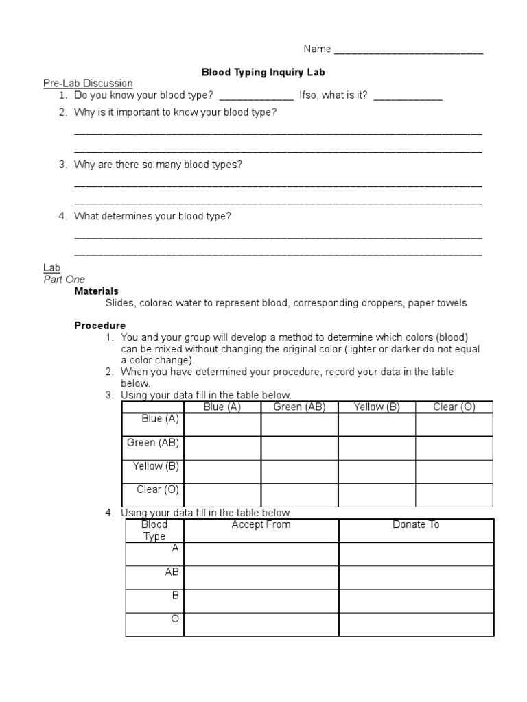 Blood Typing Inquiry Lab: Part One | PDF | Blood Type | Pathology
