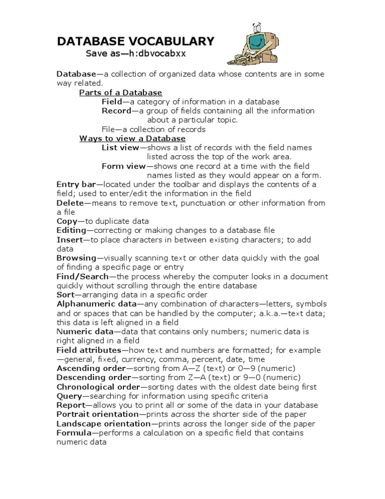 Database Vocabulary Guide | PDF | Computers