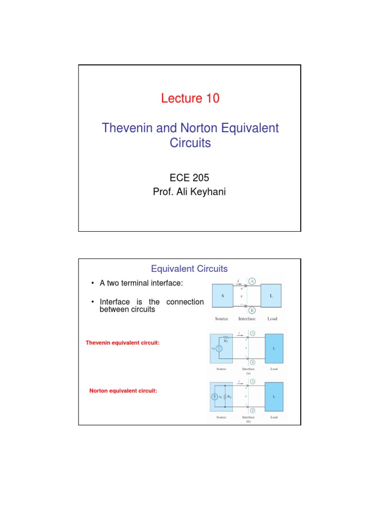 Thevenin and Norton Equivalent Circuits: ECE 205 Prof. Ali Keyhani | PDF | Analog Circuits ...