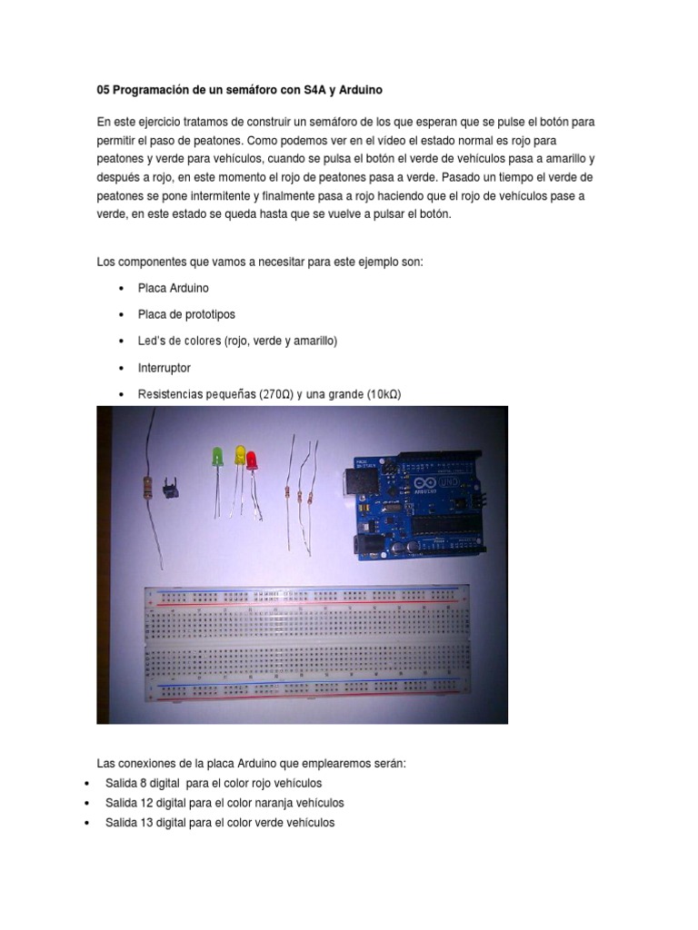 05 Programación de un semáforo con S4A y Arduino | PDF | Semáforo | Arduino