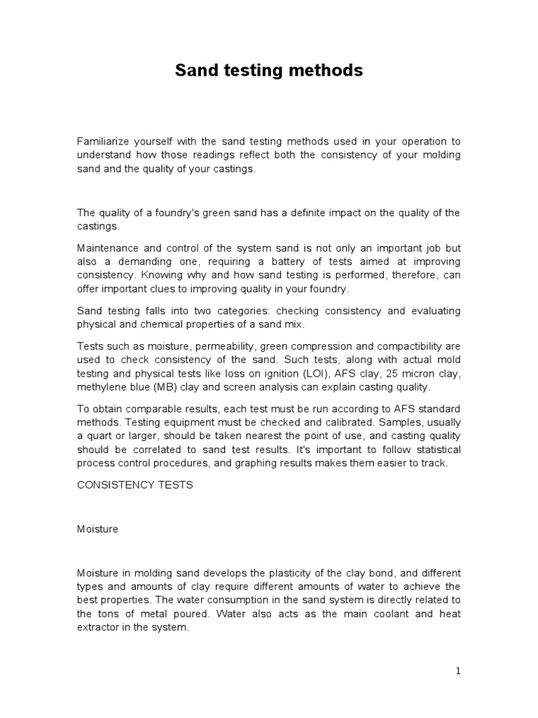 Sand Testing Methods | PDF | Casting (Metalworking) | Foundry