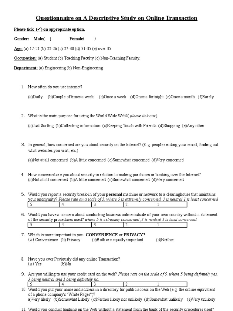Questionnaire On ONLINE TRANSACTION | PDF | Financial Transaction ...