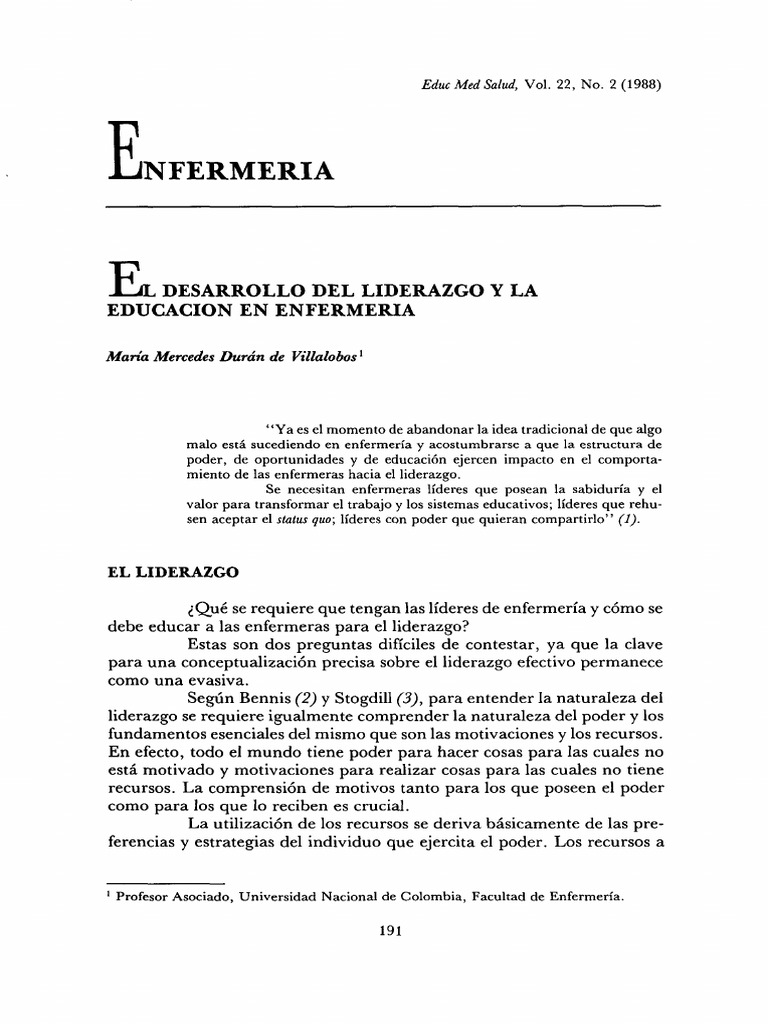 Liderazgo en Enfermeria | PDF | Enfermería | Liderazgo
