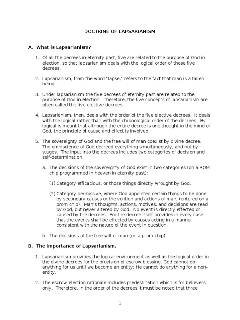 Lapsarianism Decree Plan of God. | PDF