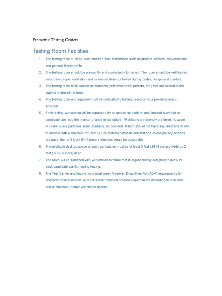 Prometric Testing Centers Requirement | PDF | Professional ...