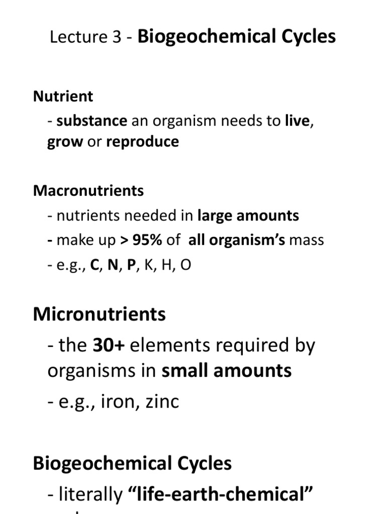 Lecture 3 - : Biogeochemical Cycles | PDF | Carbon Cycle | Nutrients