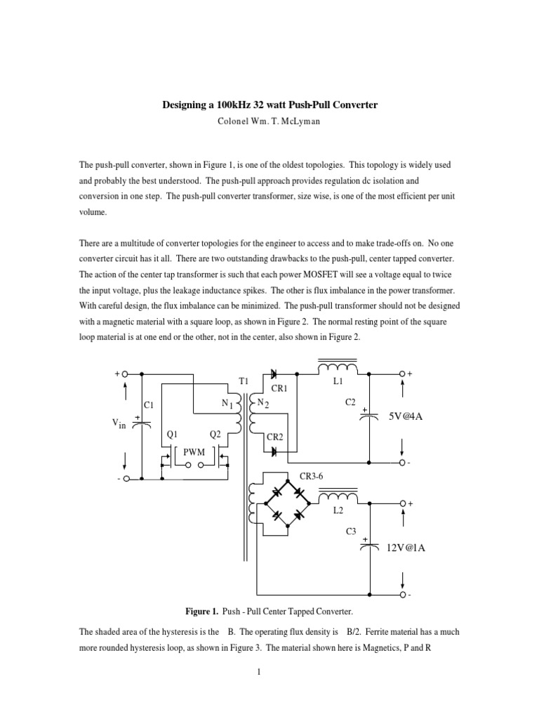 Designing a 100kHz 32 Watt Push-Pull Converter | Transformer | Inductor