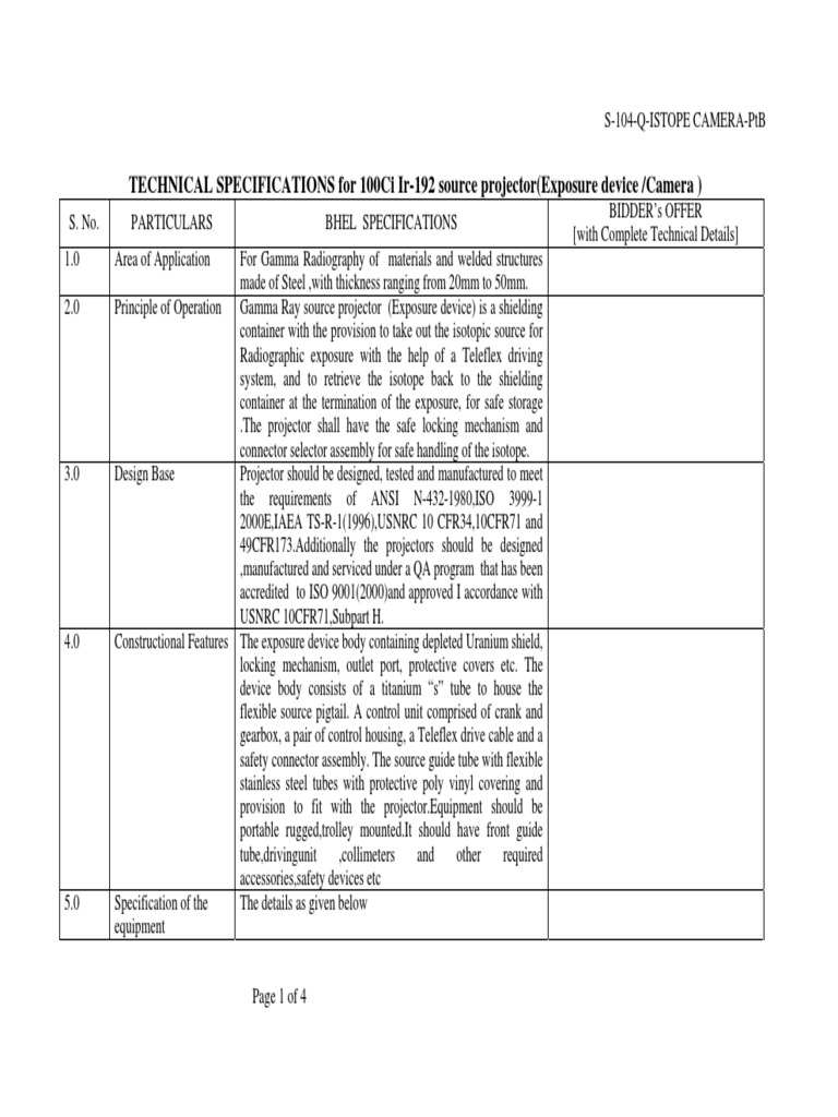 C3technical Spec Ir-192 Isotope Camera | PDF