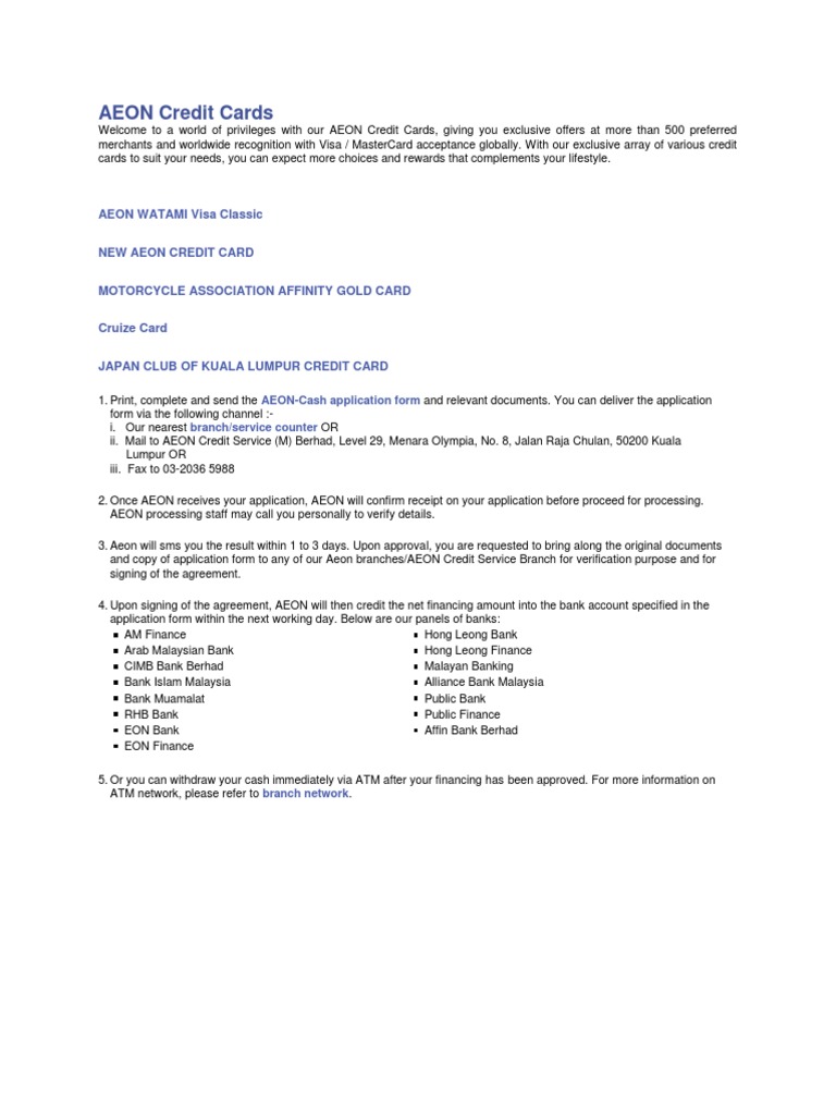 AEON Credit Cards | PDF | Visa Inc. | Credit Card