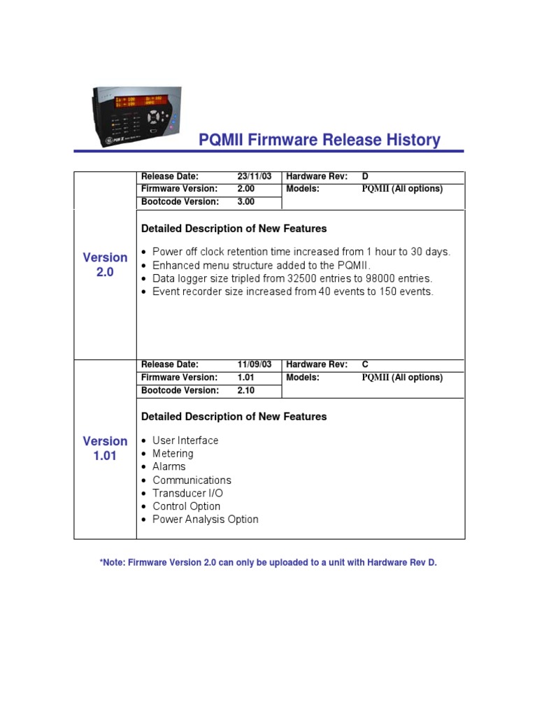 PQMII Firmware Release History: Detailed Description of New Features ...