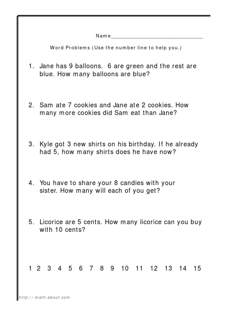 Word Problems (Use The Number Line To Help You.) : Name | PDF | Home ...