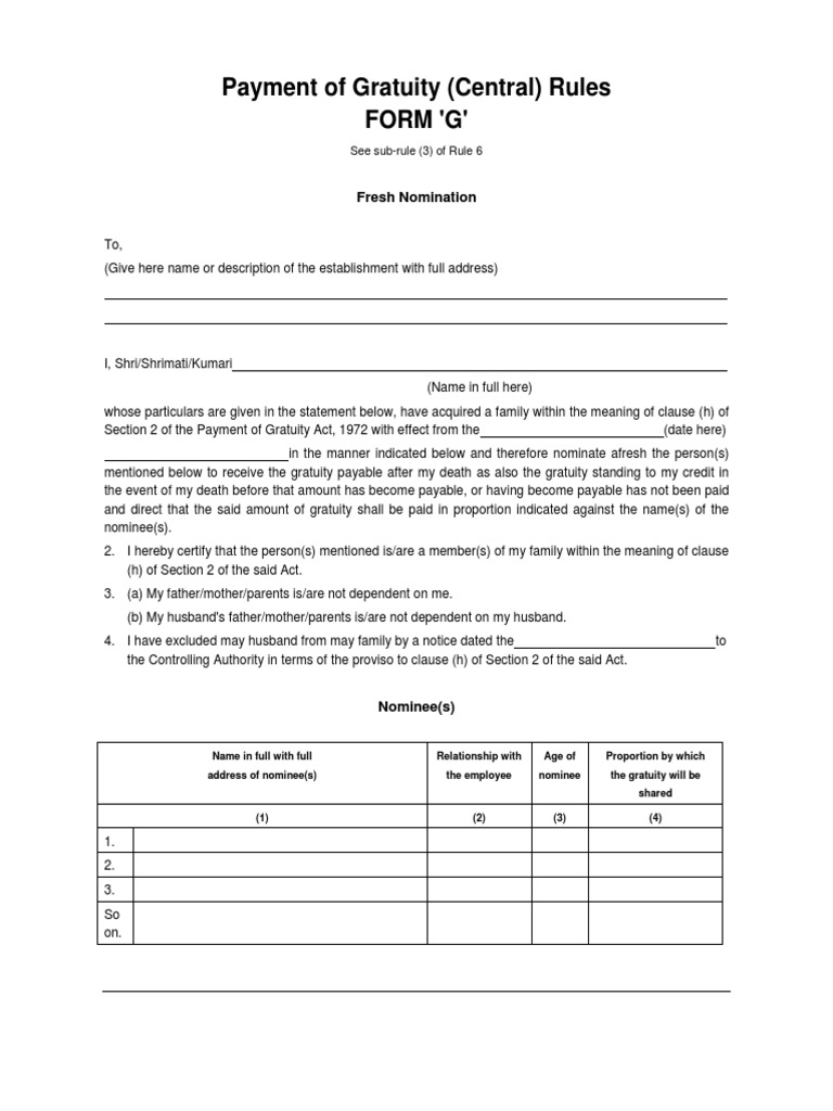 Annexure 7 3 - Gratuity Change in Nomination Form (2) | Gratuity ...